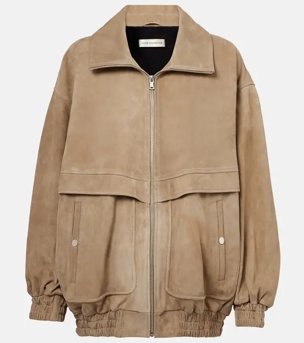 Nour Hammour Beck Suede Bomber Jacket - Beige