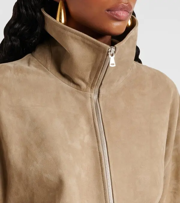 Nour Hammour Beck Suede Bomber Jacket - Beige