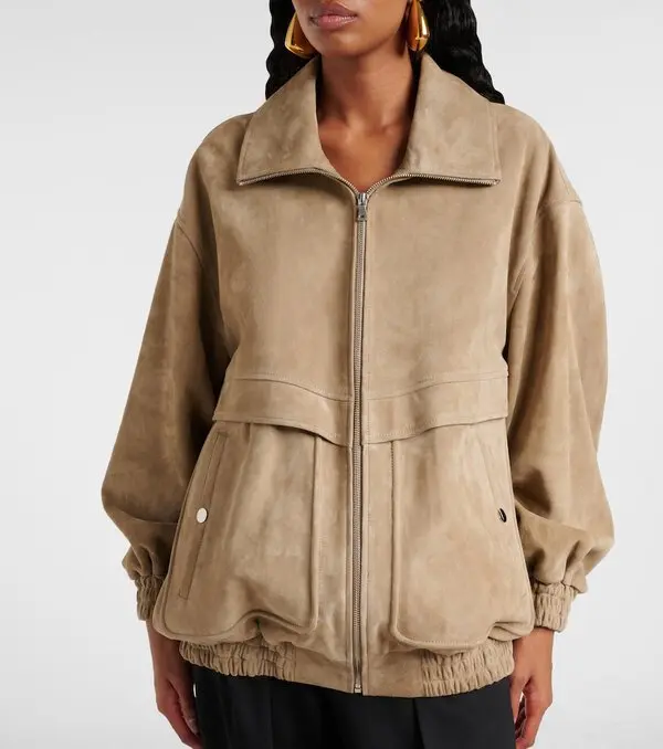 Nour Hammour Beck Suede Bomber Jacket - Beige