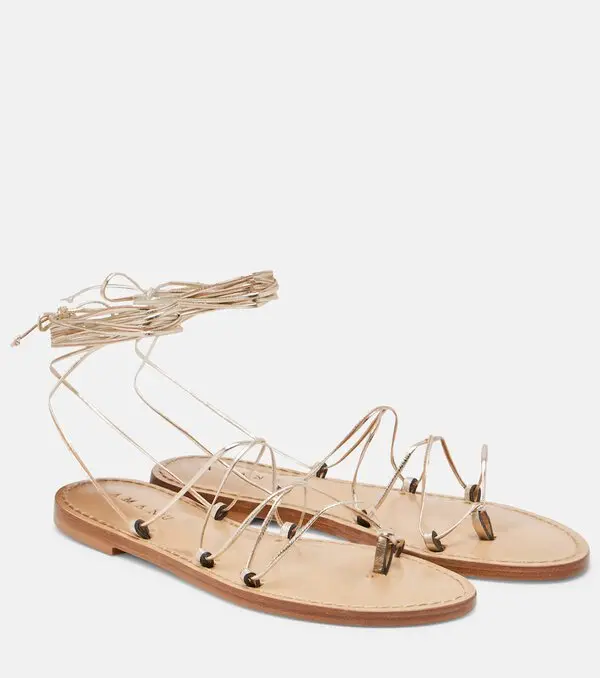 AMANU Serengetti Metallic Leather Sandals - Gold