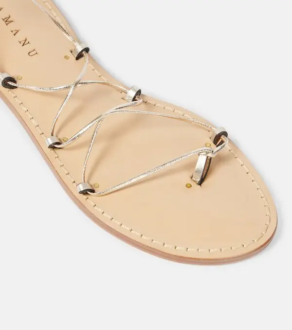AMANU Serengetti Metallic Leather Sandals - Gold