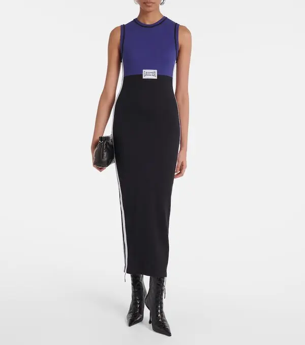 JEAN PAUL GAULTIER Ribbed-knit Cotton-blend Midi Dress