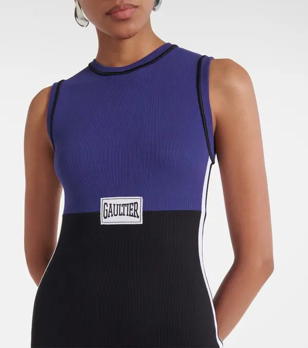 JEAN PAUL GAULTIER Ribbed-knit Cotton-blend Midi Dress