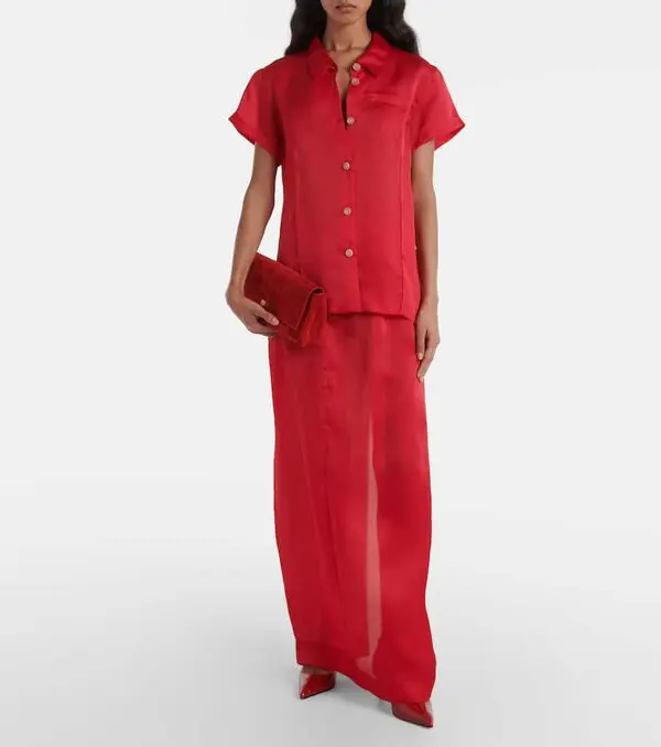 Khaite Lucian Silk Organza Maxi Skirt - Red