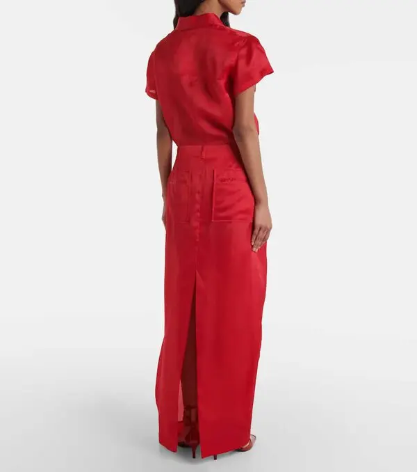 Khaite Lucian Silk Organza Maxi Skirt - Red