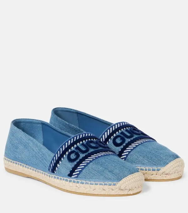 Gucci Logo Embroidered Denim Espadrilles - Blue | Editorialist display picture 2