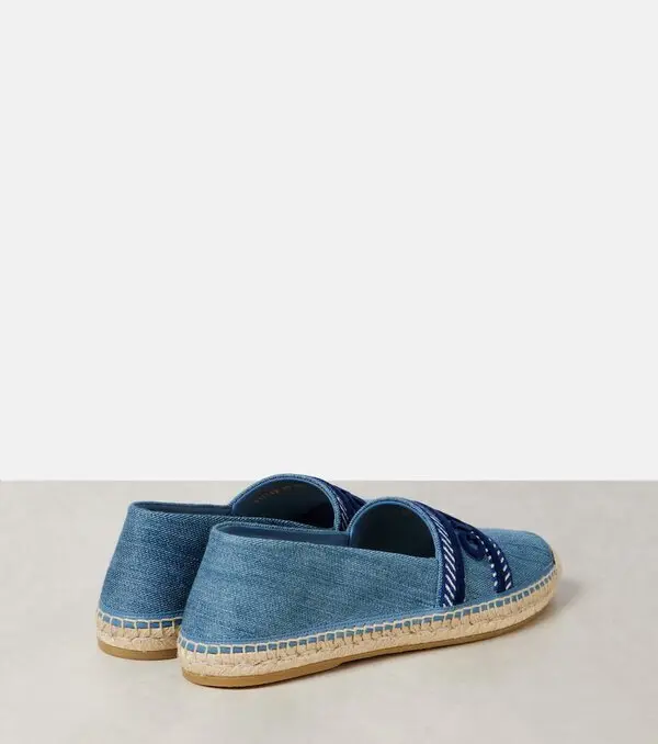 Gucci Logo Embroidered Denim Espadrilles - Blue | Editorialist display picture 1
