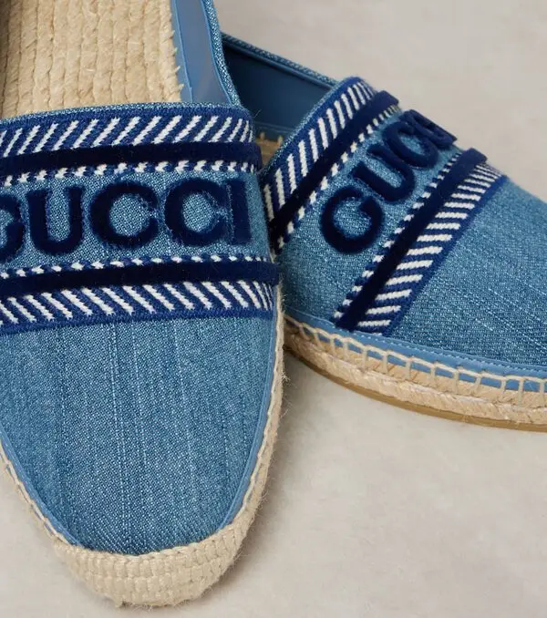 Gucci Logo Embroidered Denim Espadrilles - Blue | Editorialist display picture 1