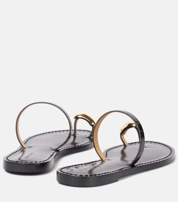 AMANU Embellished Leather Sandals - Black