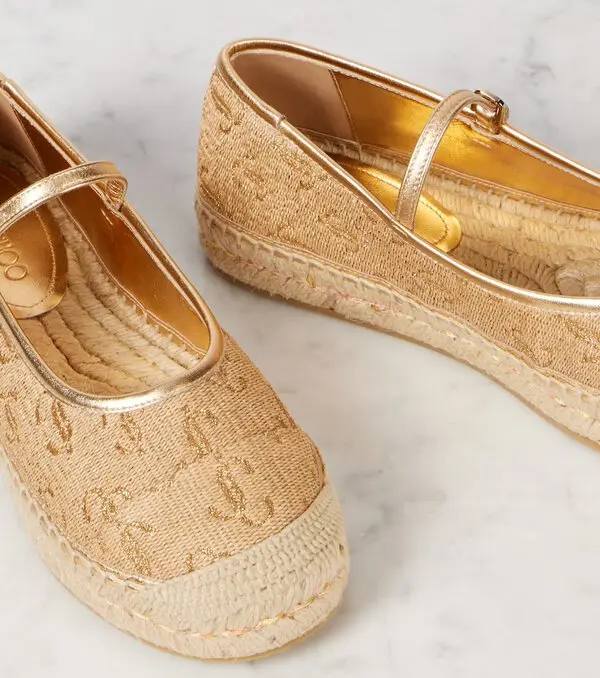 JIMMY CHOO Aciel Leather-trimmed Espadrilles - Gold