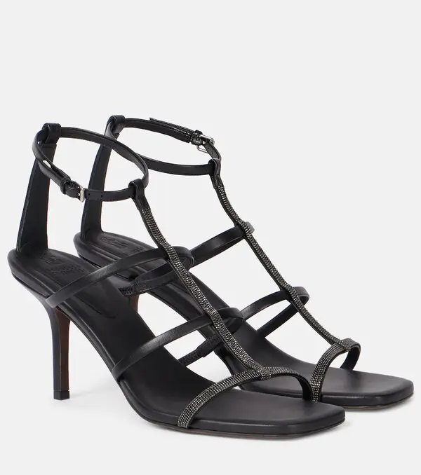 Brunello Cucinelli Monili Leather Sandals - Black