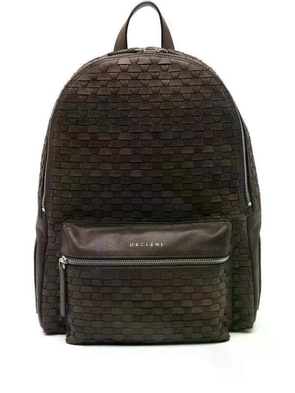 ORTIGNI Woven Leather Backpack - Brown