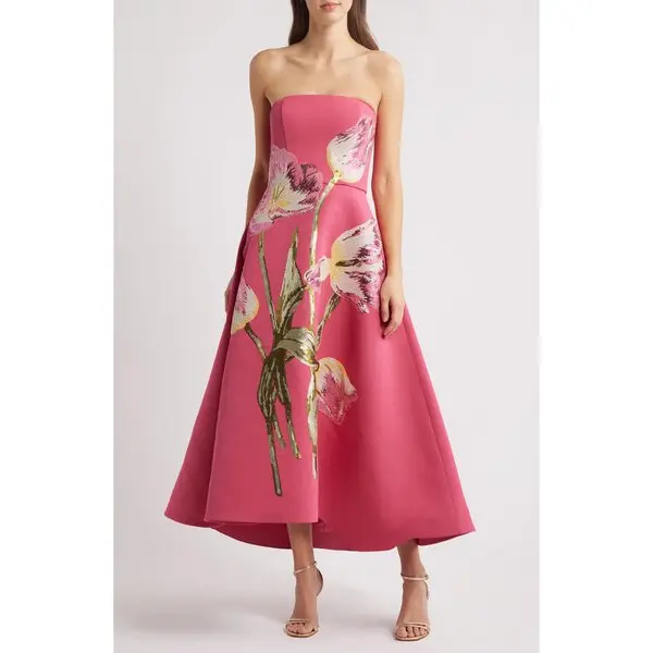 Amsale Sequin Placement Print Strapless Cocktail Dress