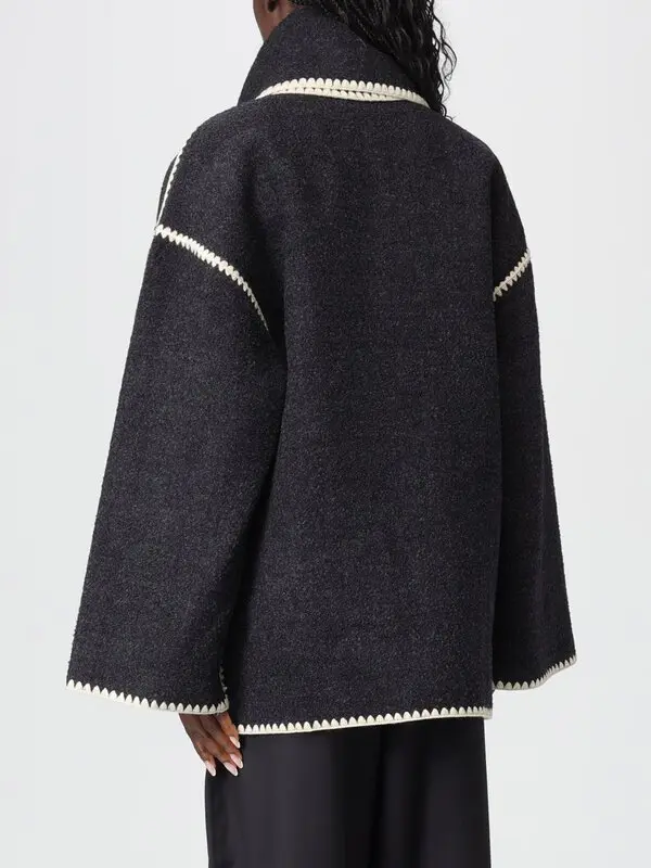 TOTEME Textured Shawl Lapel Coat With Tasseled Scarf Detail - Grey
