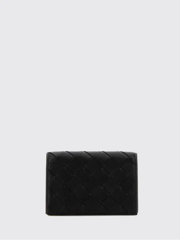 Bottega Veneta Bifold Woven Lambskin Card Holder With Snap Button - Black