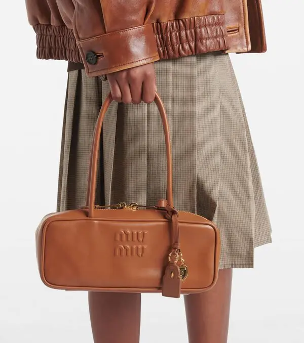 Miu Miu Logo Embossed Leather Tote Bag