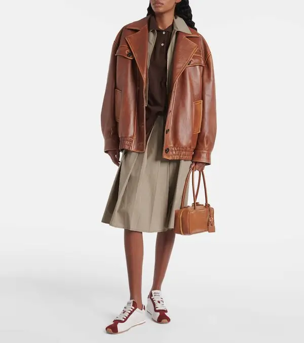 Miu Miu Logo Embossed Leather Tote Bag