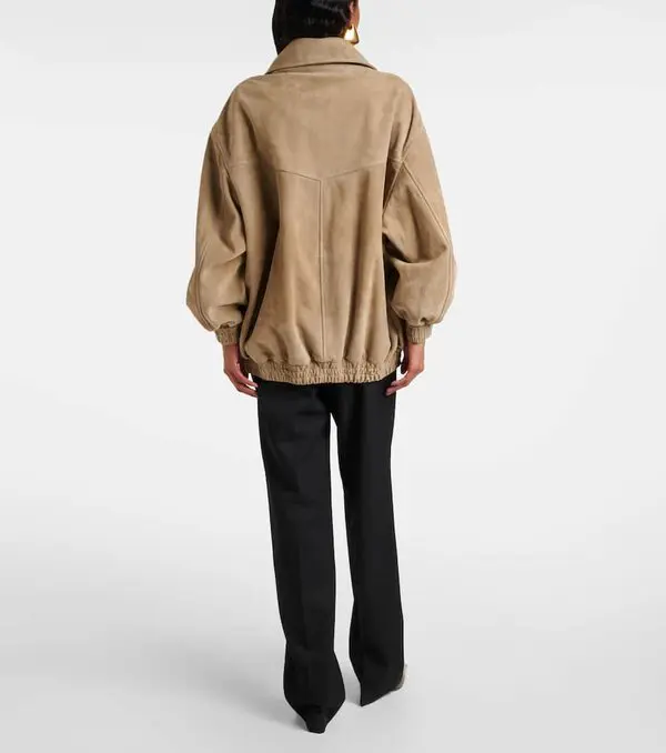 Nour Hammour Beck Suede Bomber Jacket - Beige