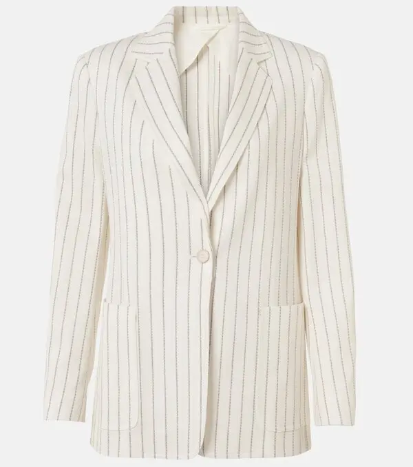 Max Mara Jadi Striped Cotton And Linen Blazer - Neutrals