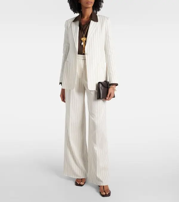Max Mara Jadi Striped Cotton And Linen Blazer - Neutrals