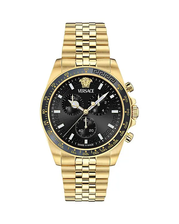 Versace Greca Chrono Wave Chronograph Watch - Black/gold