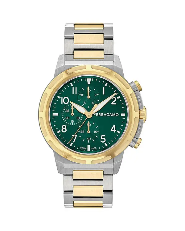 FERRAGAMO Sport Chronograph, 44mm - Green/two Tone