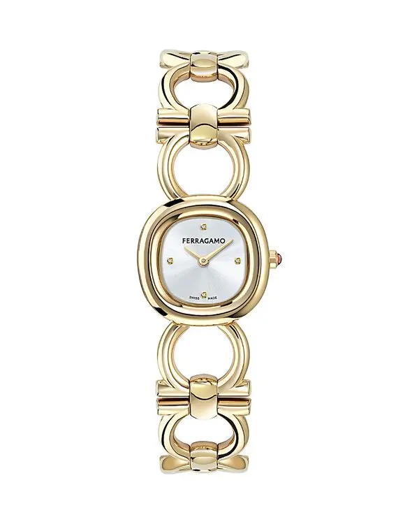 FERRAGAMO Double Gancini Watch, 25mm - White/gold