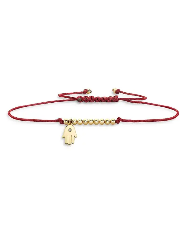 SYDNEY EVAN 14k Yellow Gold Diamond Hamsa Charm Bracelet - Gold/red