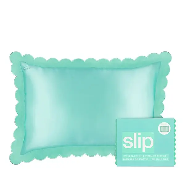 Slip Pure Silk Scalloped Edge Pillowcase, Queen - Turquoise