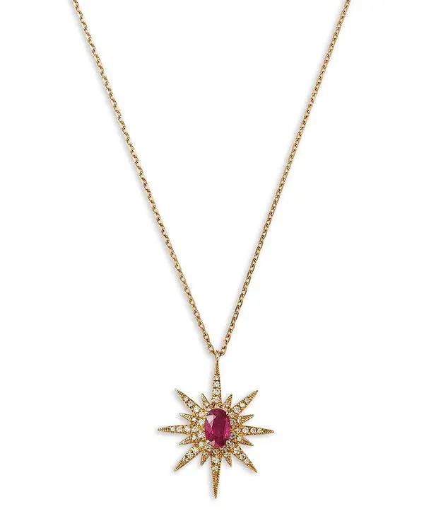 Bloomingdale'S Ruby & Diamond Starburst Pendant Necklace - Red/gold