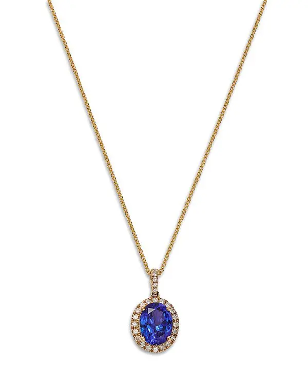Bloomingdale'S Tanzanite And Diamond Pendant Necklace - Blue/gold