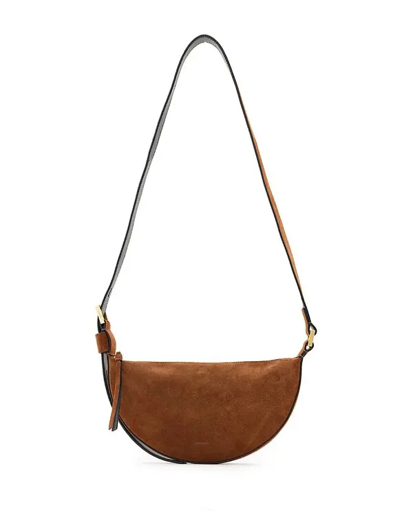 ALLSAINTS Halfmoon Suede Crossbody Bag - Cognac