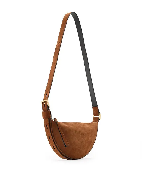 ALLSAINTS Halfmoon Suede Crossbody Bag - Cognac