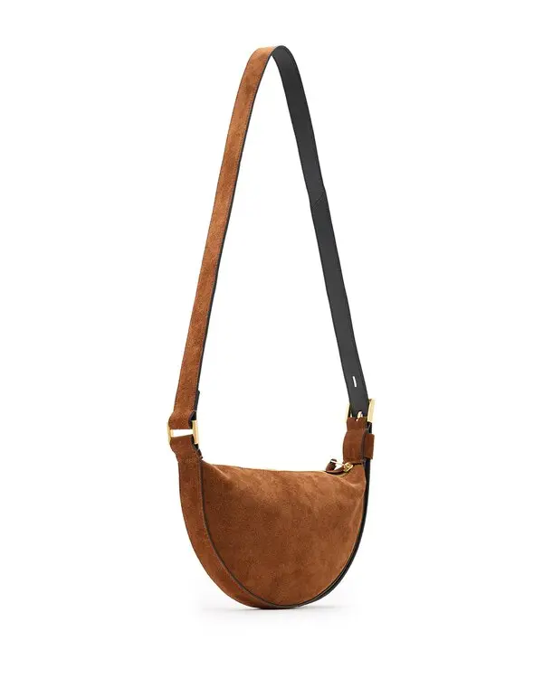 ALLSAINTS Halfmoon Suede Crossbody Bag - Cognac