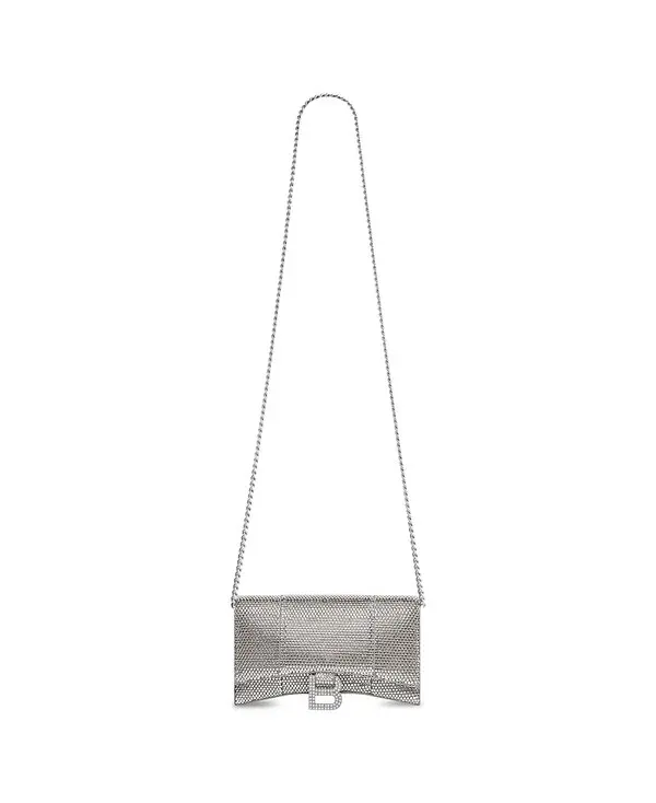 Balenciaga Hourglass Wallet On Chain With Rhinestones - Light Grey