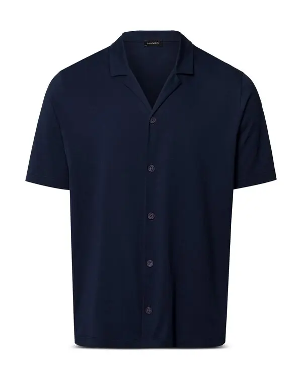 Hanro Night And Day Cotton Button Front Shirt - Deep Navy