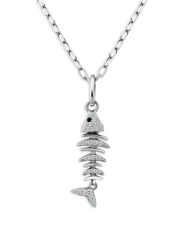 Aqua Sterling Pave Fish Pendant Necklace - Silver