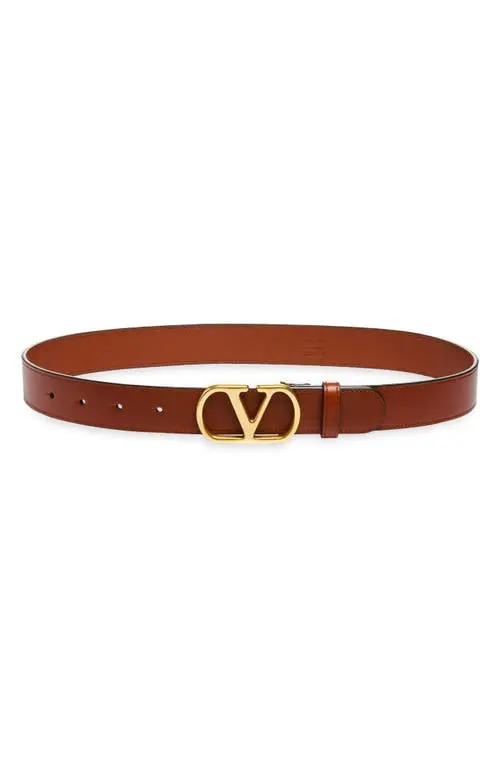 Valentino Garavani Vlogo Buckle Leather Belt - Deep Caramel