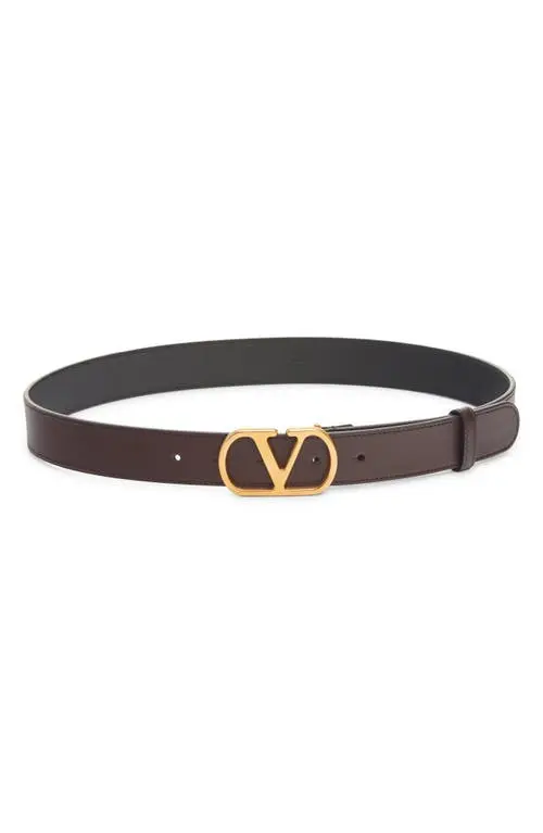 Valentino Garavani Vlogo Buckle Leather Belt - Rel Oak Brown