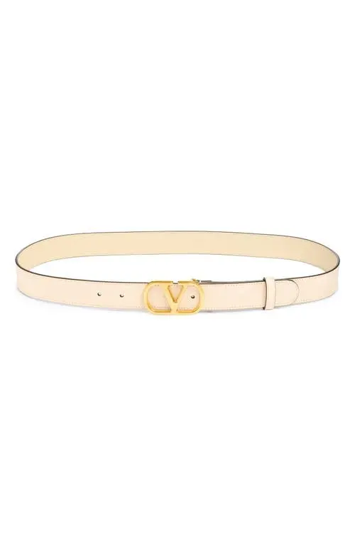 Valentino Garavani Vlogo Buckle Leather Belt - Ren Butter White