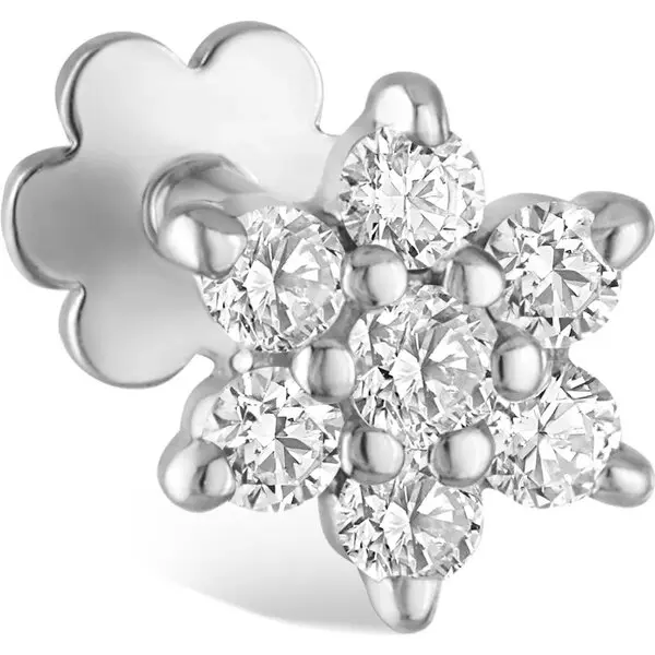 MARIA TASH 18 Karat Gold Diamond Flower Threaded Stud Earring - White Gold