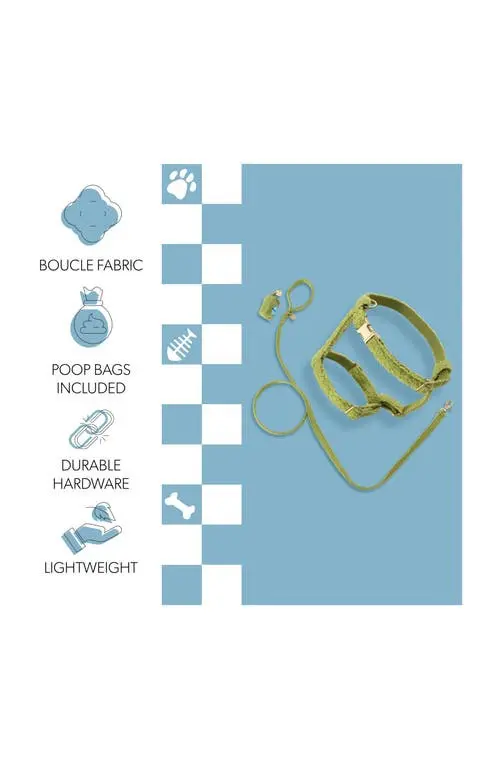 THE LICKER STORE Teddy Bouclé Adjustable Harness And Leash Set With Poop Bag Pouch