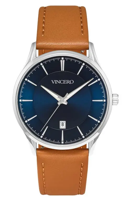 VINCERO Kairos Leather Strap Watch - Blue/ Brown
