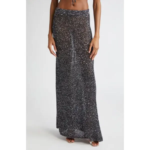 AREA Sequin Crochet Maxi Skirt - Black