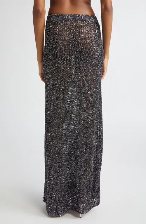 AREA Sequin Crochet Maxi Skirt - Black