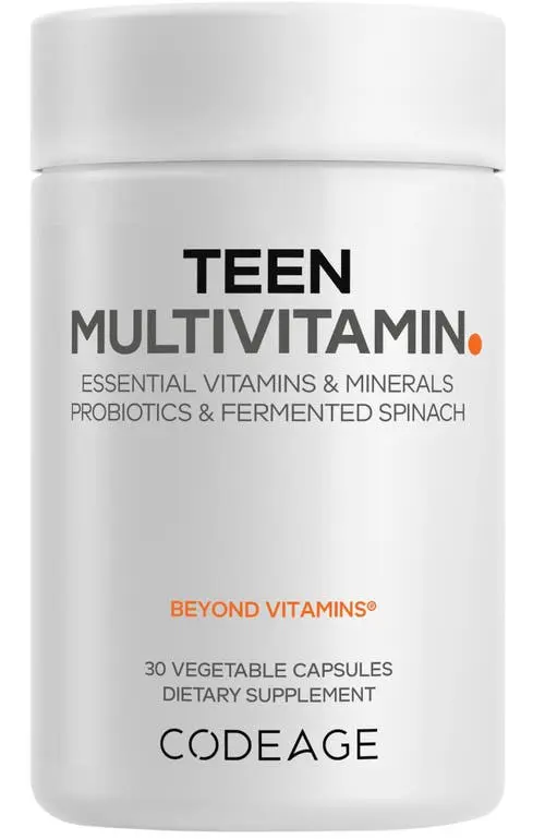 CODEAGE Teen Multivitamin, Vitamins A, C, D3, B6, B12, Iron, Zinc, Probiotics - White