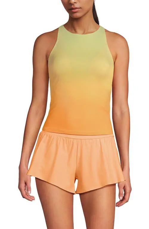 LANDS' END D-cup High Neck Strappy Back Tankini Swimsuit Top - Icy Mint/orange Ombre
