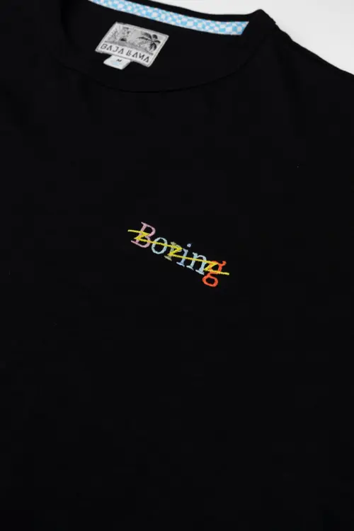 BAJA LLAMA Boring Embroidery Slub Pima Tee - Black