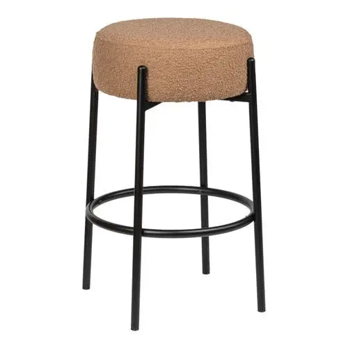 JONATHAN Y Paola Modern Minimalist Round Backless Metal Cushioned Stool - Light Brown
