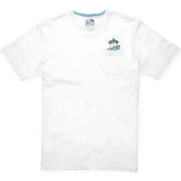 BAJA LLAMA Palmy Wavesslub Pima Pocket Tee - White